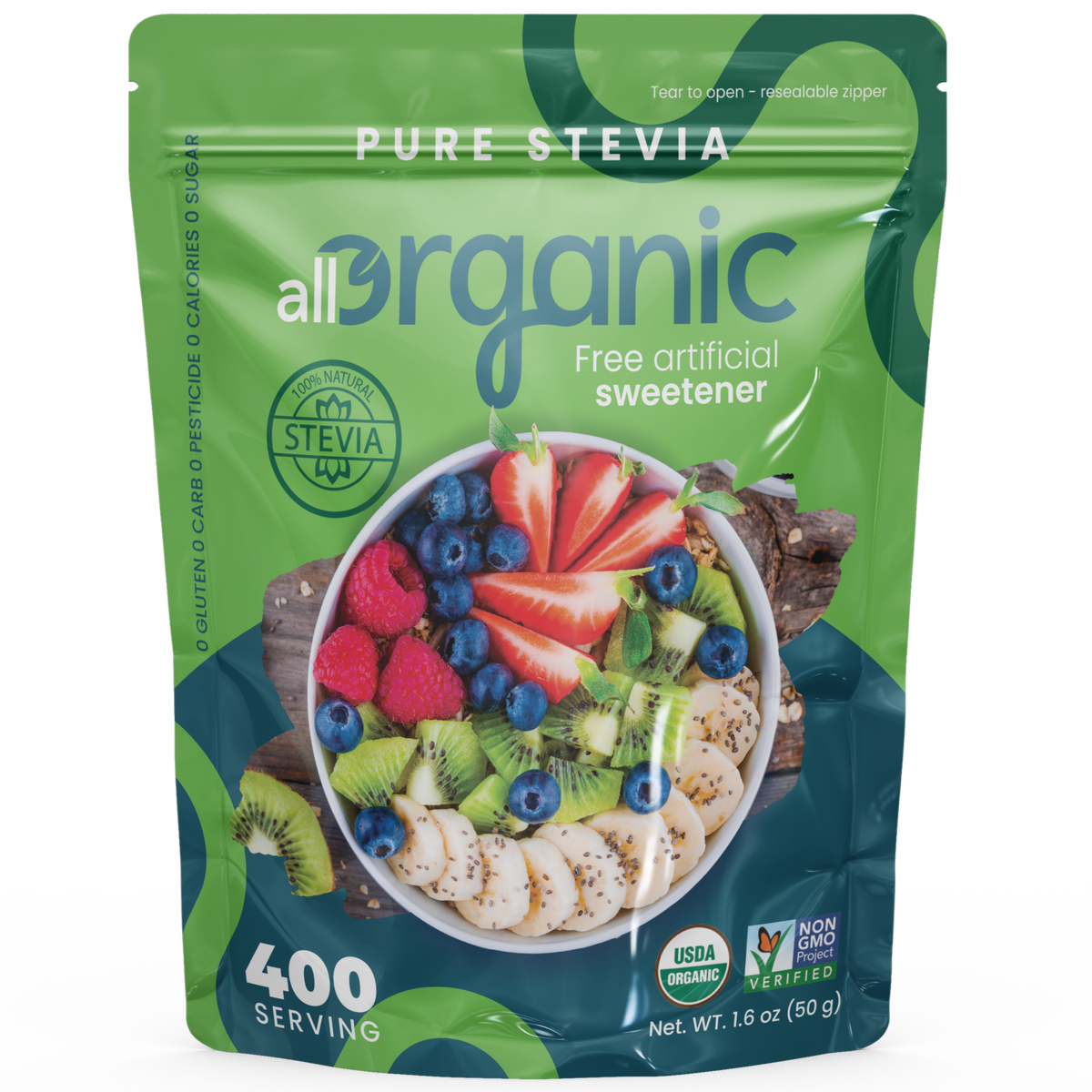 Stevia 100% Pura 50g | Endulzante Natural Sin Calorías | 400 Porciones ...